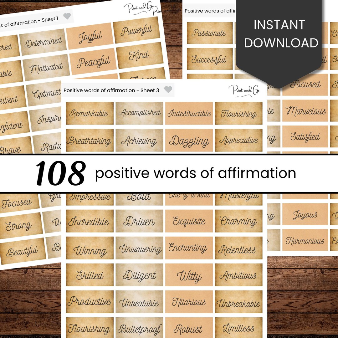 Positive Junk Journal Words, Junk Journal Supplies, Printable Words ...