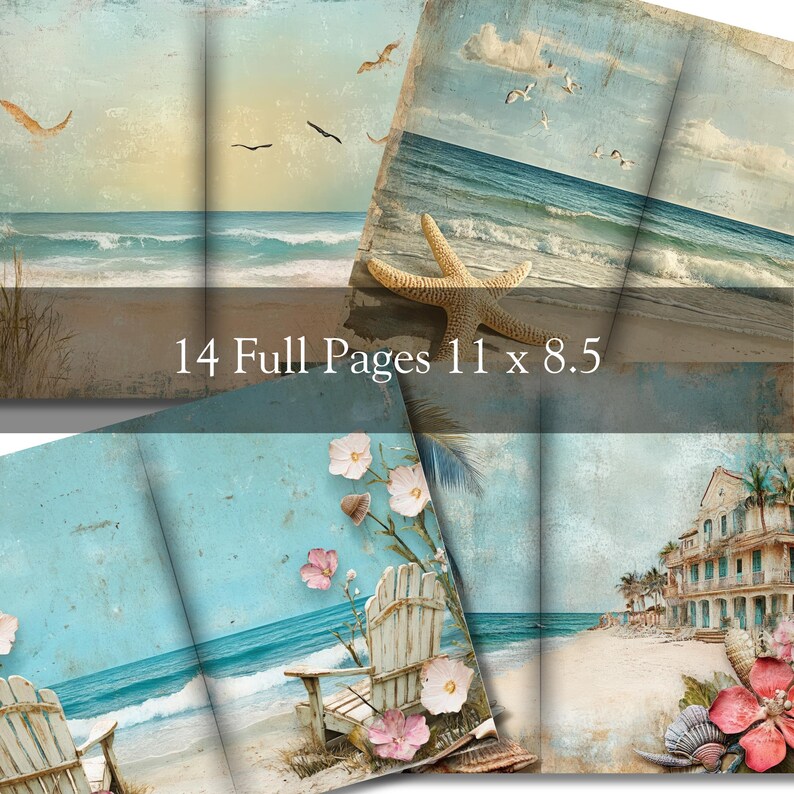 Whimsical Beach Junk Journal Kit Pages, Digital Download Papers for ...