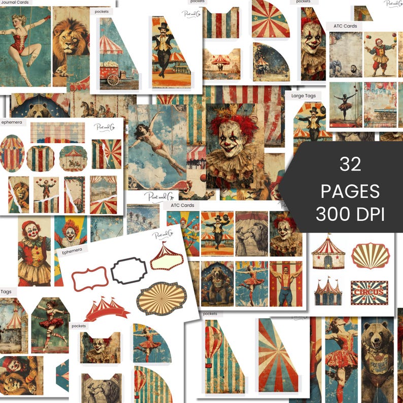 Vintage Circus Junk Journal Kit: Printable Digital Paper, Fussy Cuts ...