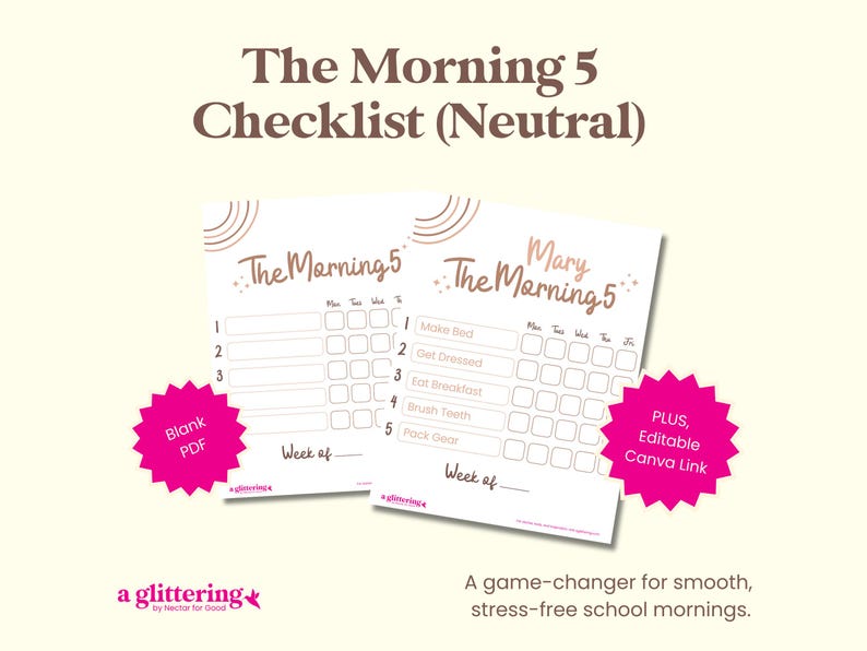 The Morning 5 - Editable Checklist Template - Neutral - Etsy