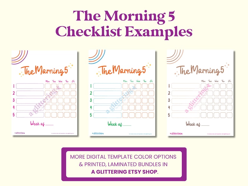 The Morning 5 - Editable Checklist Template - Purple - Etsy