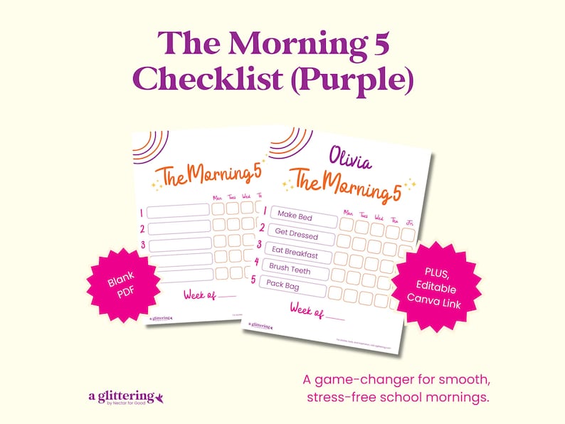 The Morning 5 - Editable Checklist Template - Purple - Etsy