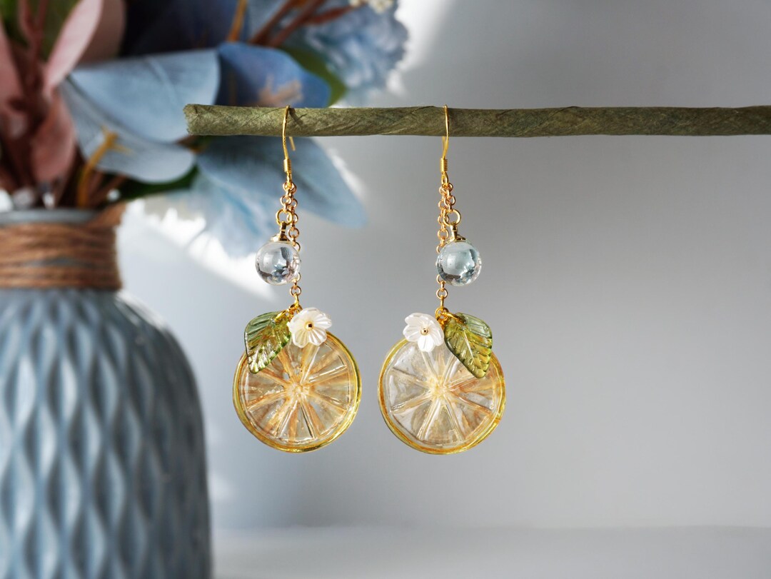 Handmade Resin Lemon Slice Earrings: Sterling Silver Hooks, Citrus ...