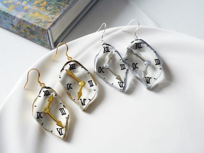 Handmade Resin Dali Clock Earrings: Surreal Sterling Silver Hooks - Etsy