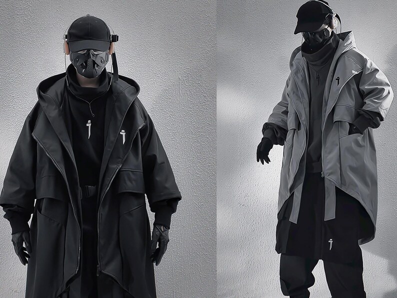 Unisex Techwear Cyberpunk Cargo Trench Coat Harajuku Fashion Pullover ...