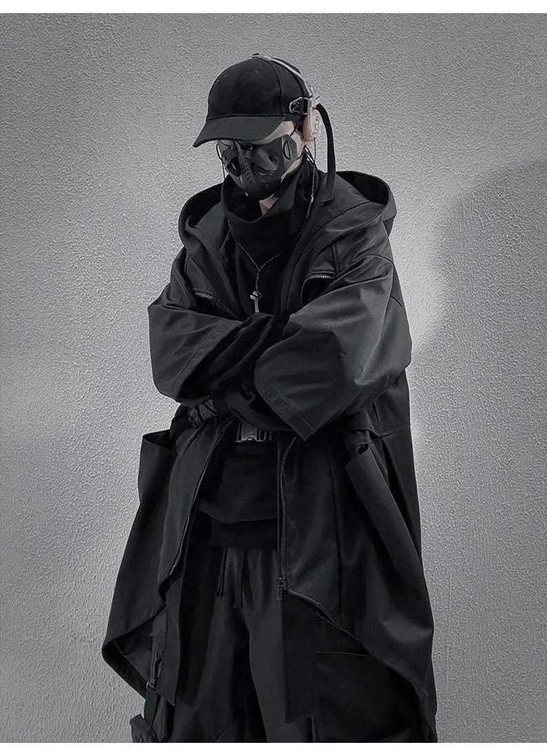 Unisex Techwear Cyberpunk Cargo Trench Coat Harajuku Fashion Pullover ...