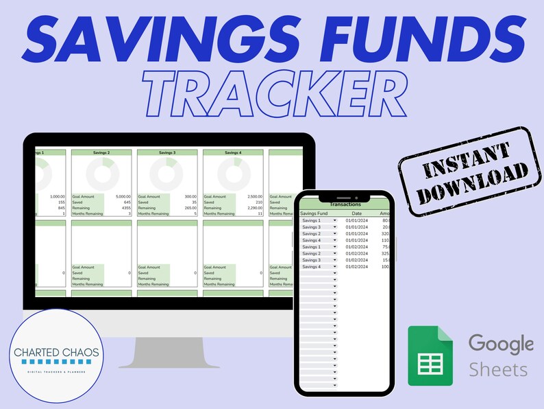 Savings Tracker Google Sheets Template | Track 20 Funds, Dashboard ...