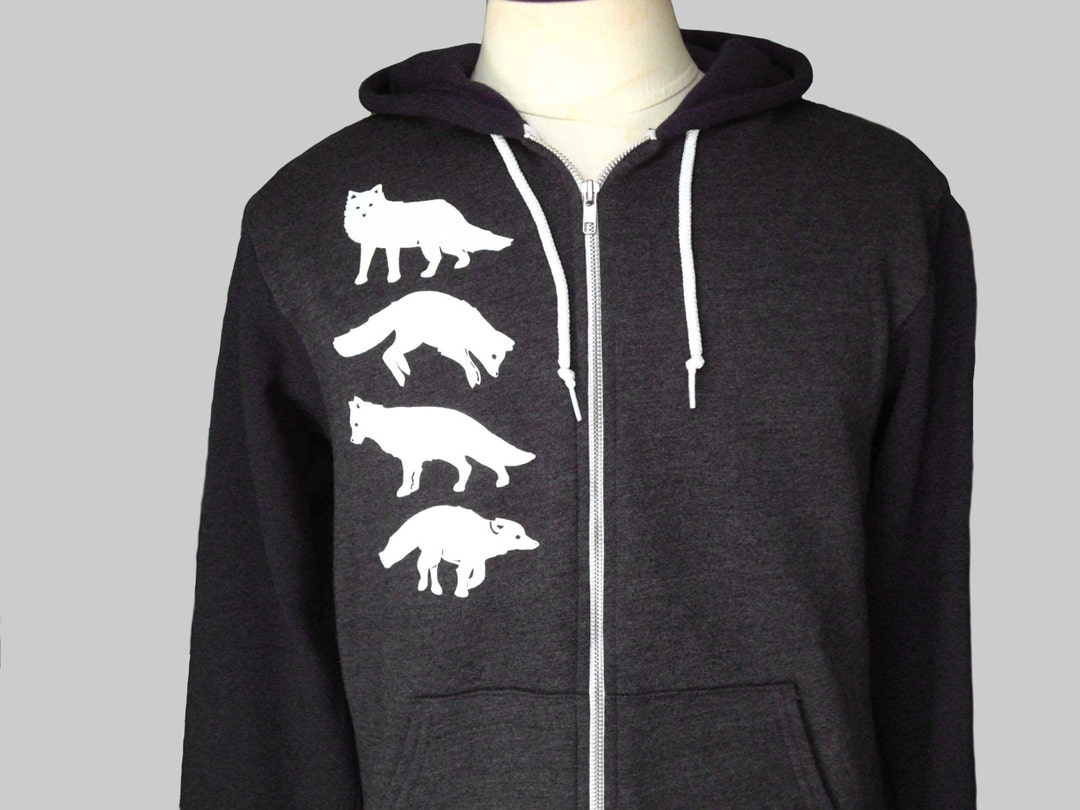 Arctic Fox Zip Hoodie Unisex Grey and Black - Etsy