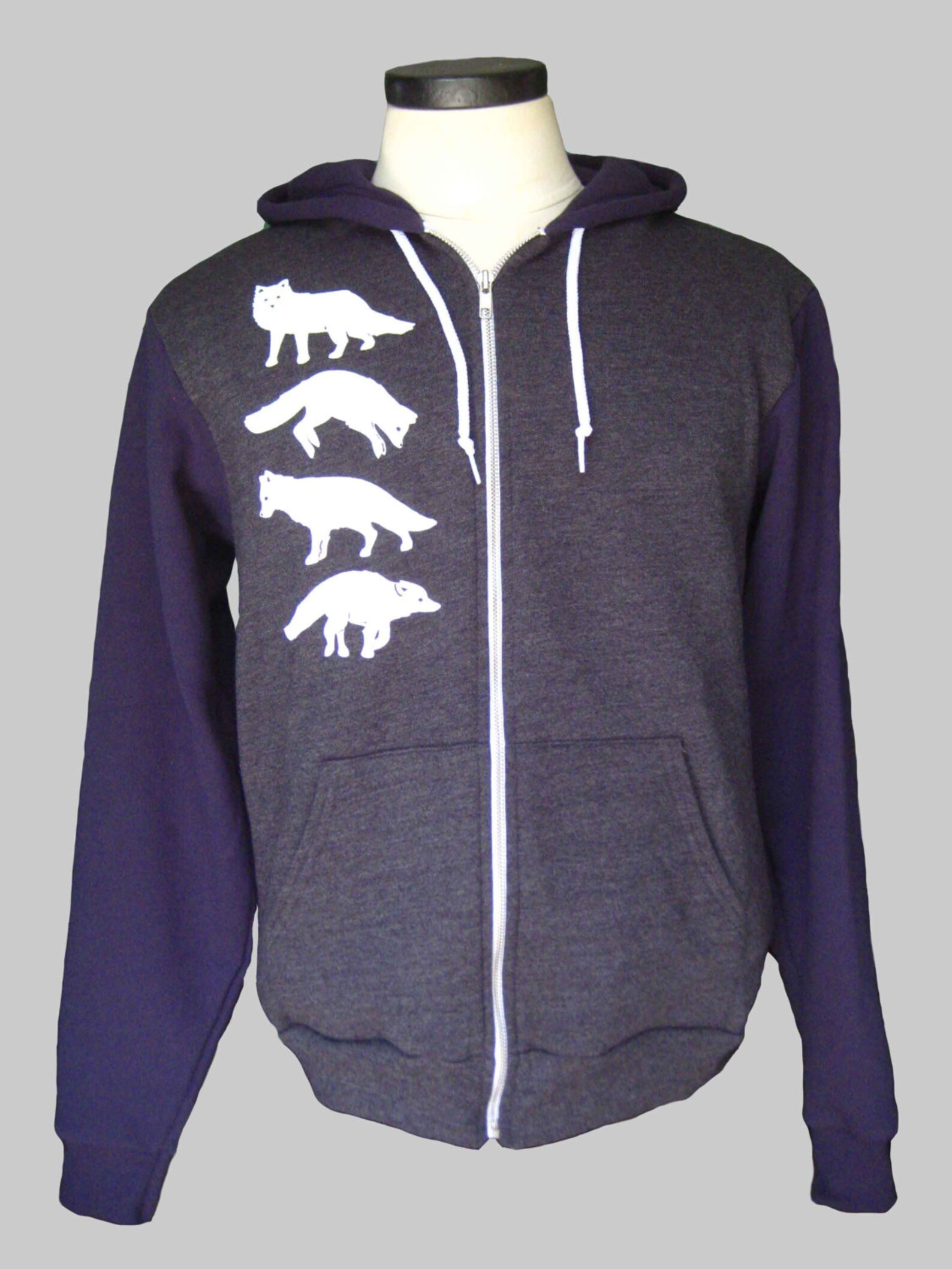 Arctic Fox Zip Hoodie Unisex Grey and Navy - Etsy