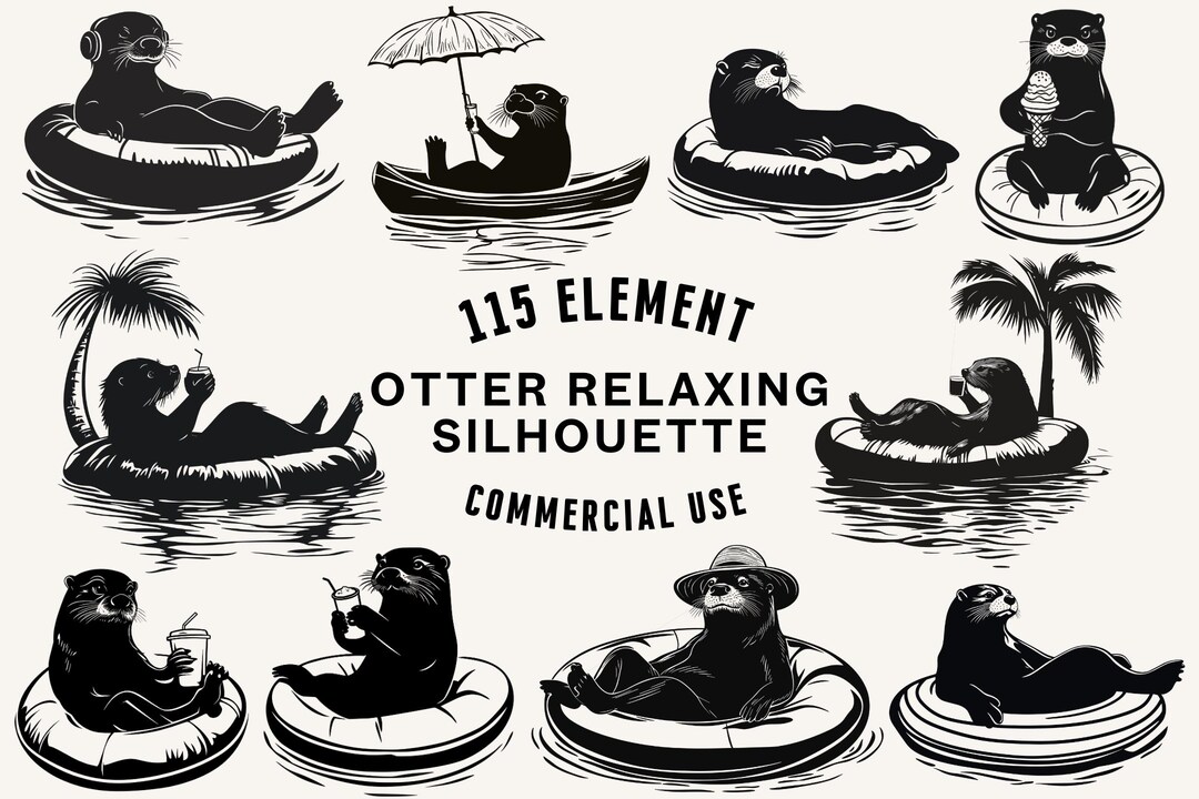 Otter Relaxing SVG Bundle | Cute Otter Clipart | Relaxed Animal Vector ...