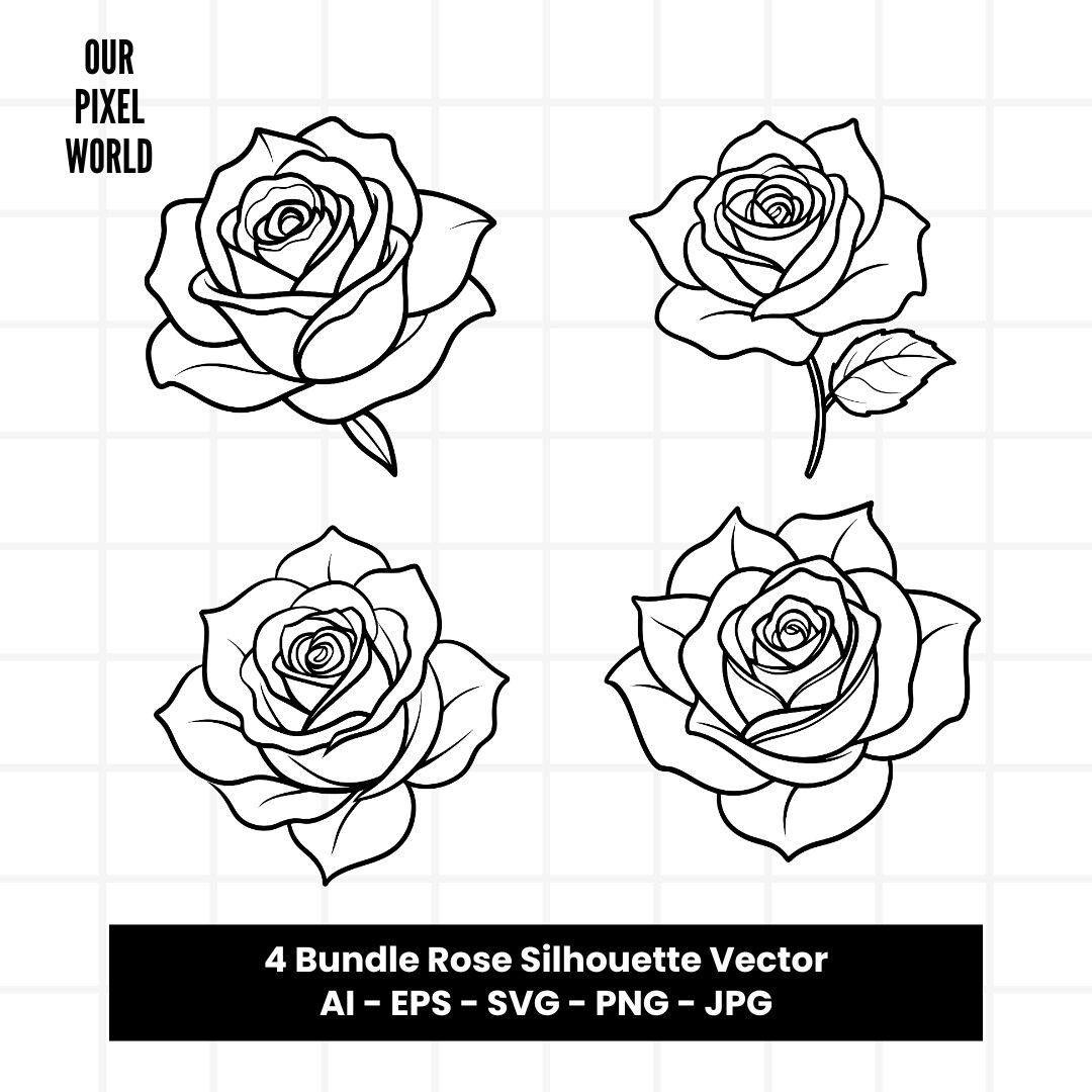 Rose Flower Bundle SVG | Rose PNG | Rose Floral Vector Editable Color ...
