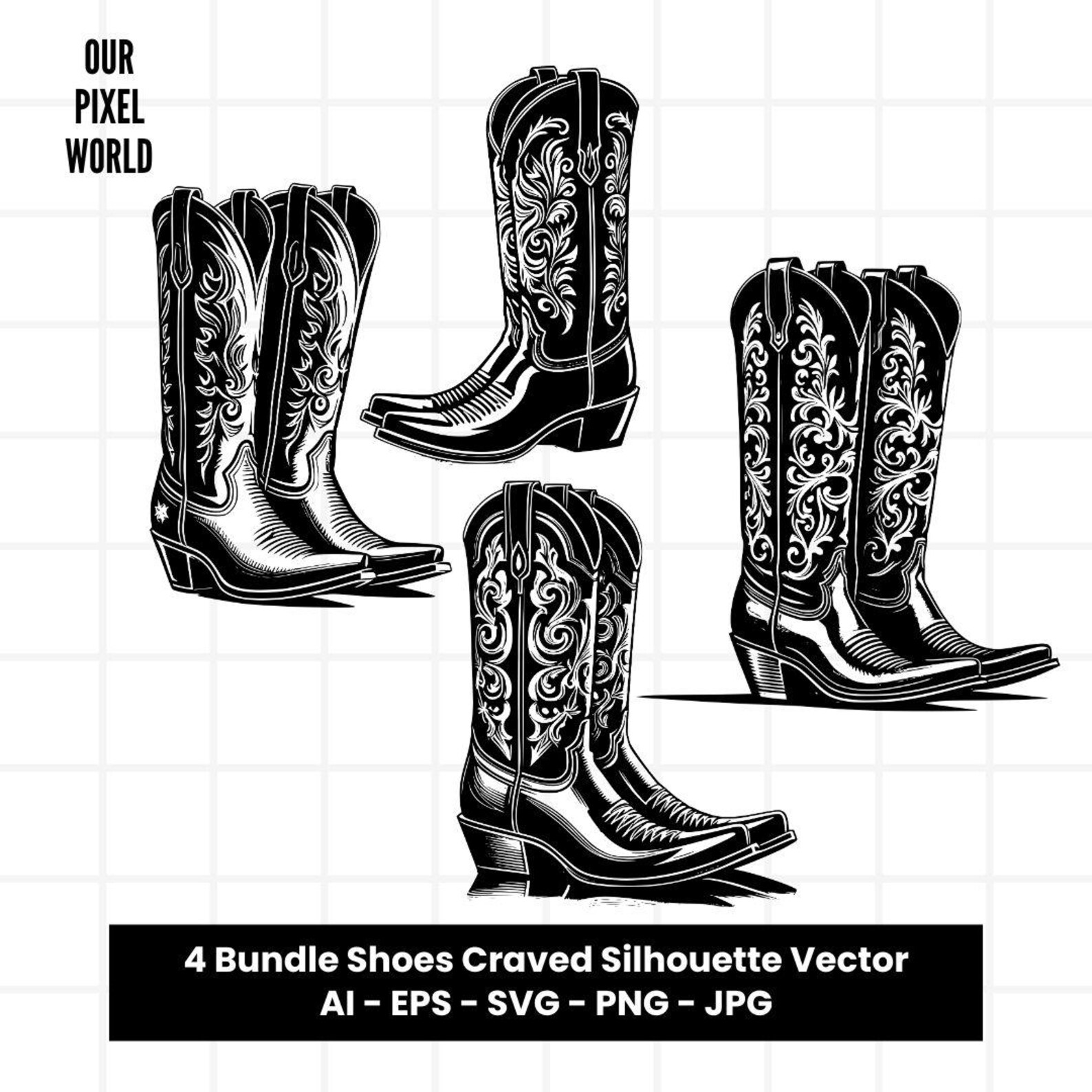 Cowboy Boots Bundle SVG | Floral Boot PNG | Craved Boots Vector ...