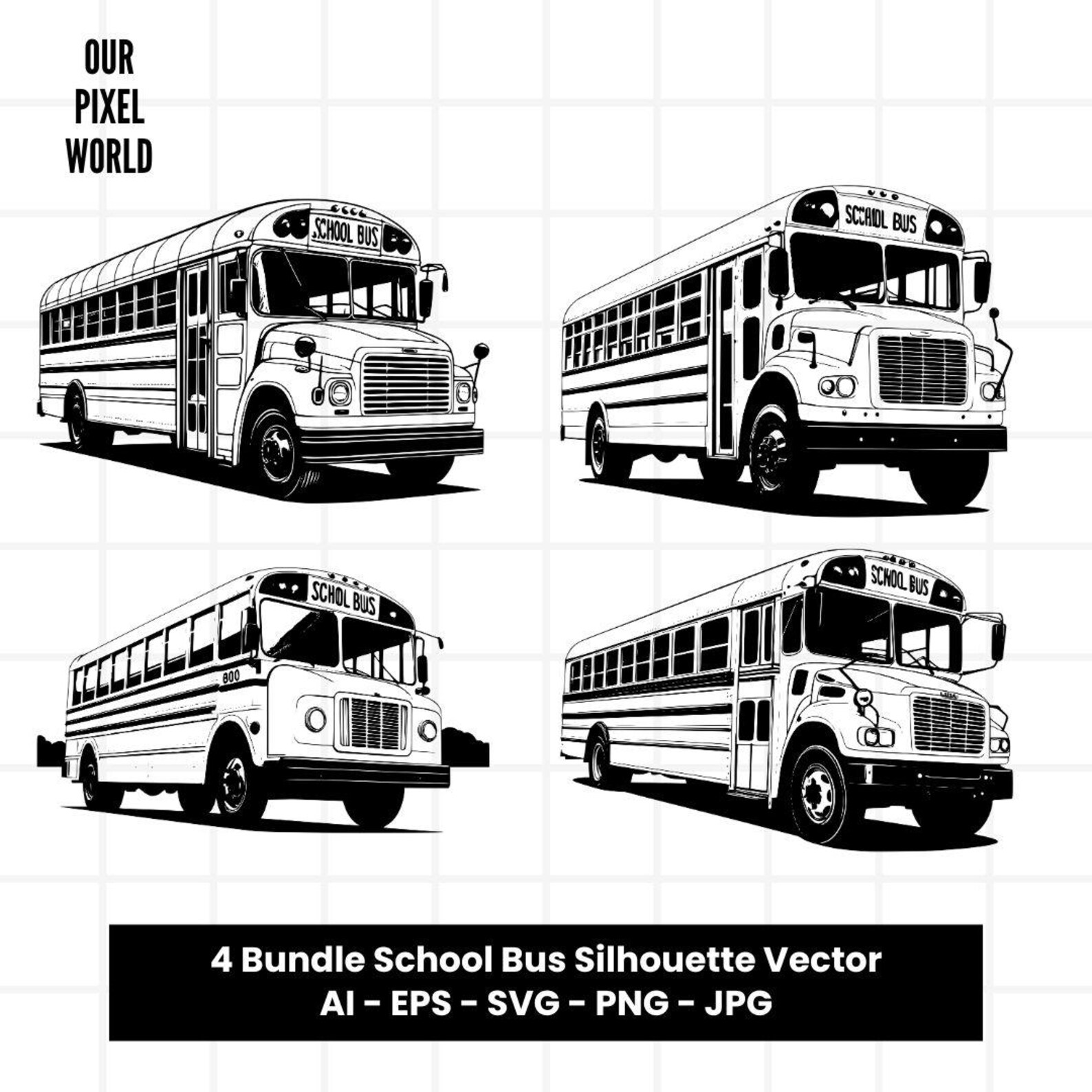 School Bus Bundle SVG | Old Bus PNG | Schoolbus Vector Editable Color ...