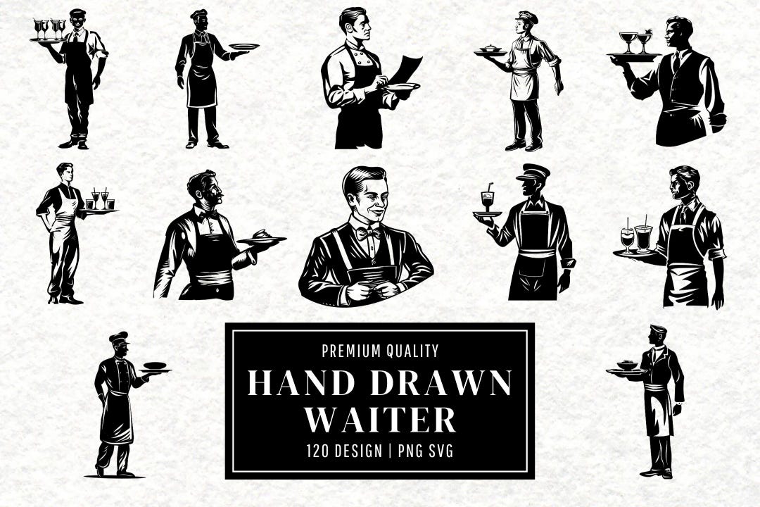 Waiter SVG Bundle | Restaurant Waiter Clipart | Service Staff Vector ...