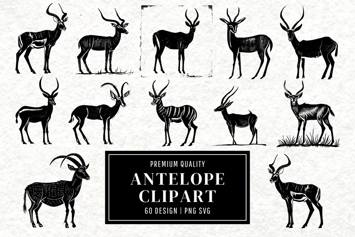 Antelope SVG Bundle: Wildlife Animal Vector Designs (instant Download ...