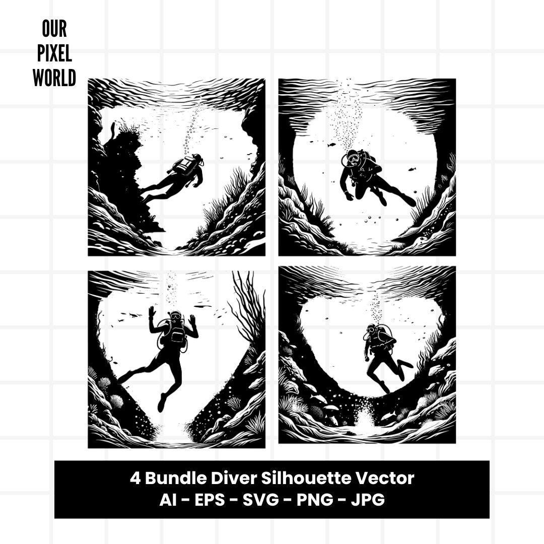 Scuba Diver Bundle SVG | Divers PNG | Underwater Adventure Vector ...