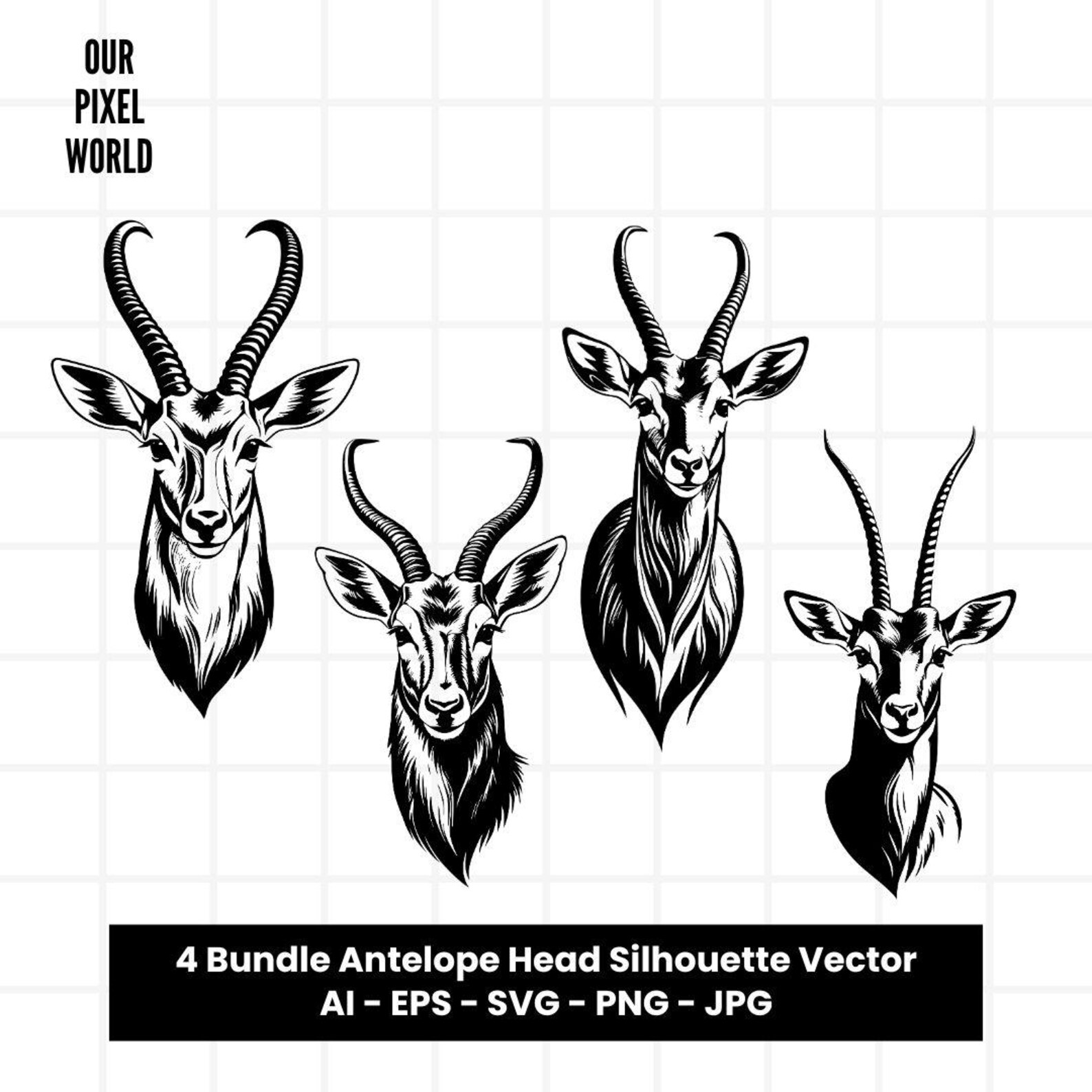 Antelope Head Bundle SVG | Springbok PNG | Wild Animal Vector Editable ...