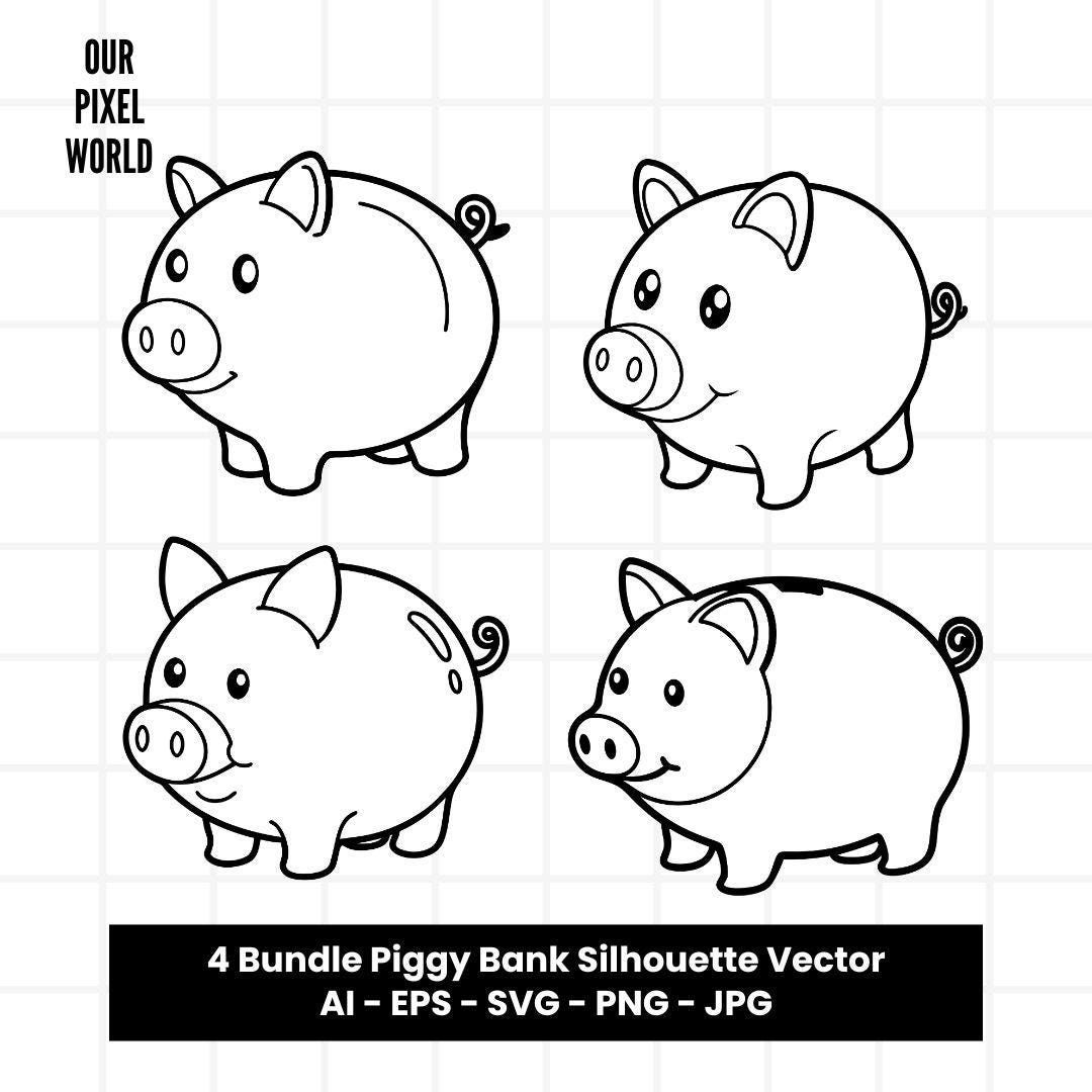 Cute Piggy Bank Bundle SVG | Money PNG | Piggy Bank Vector Editable ...