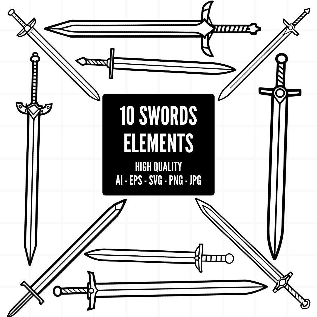 Sword Svg Bundle, Sword Silhouette Set, Sword Clipart, Sword Decal ...