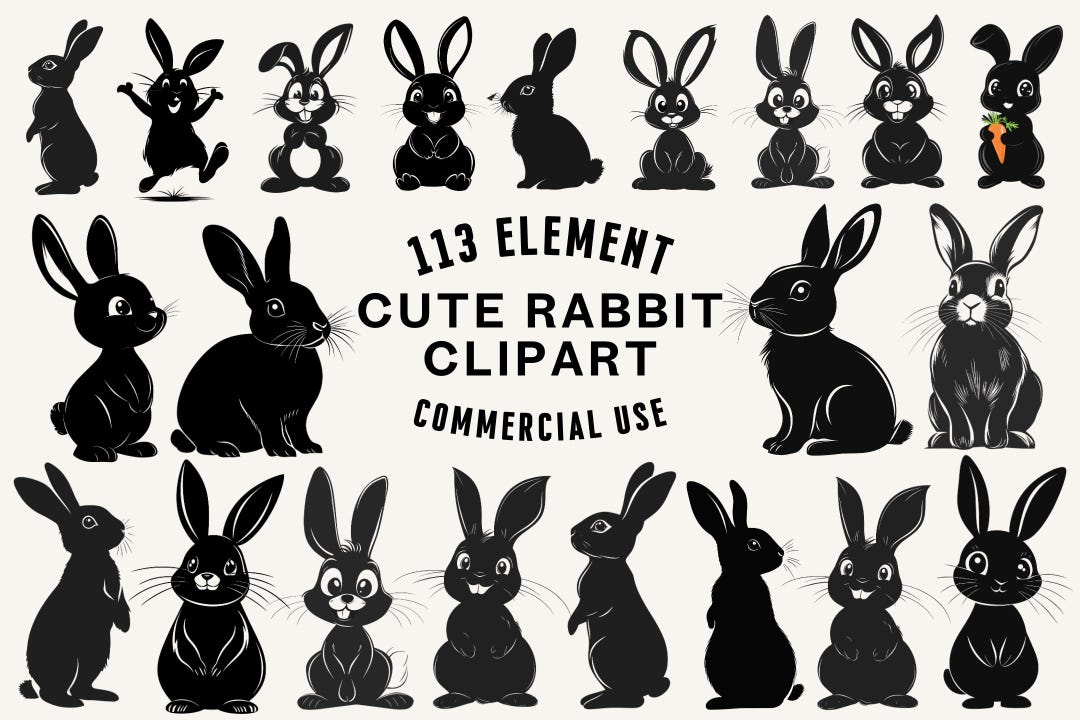 Cute Rabbit SVG Bundle | Bunny Clipart | Rabbit Vector Designs | Animal ...