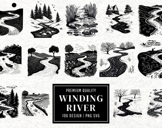 River Scene Laser Engrave Files Svg Png Dxf Eps Pdf Vector Graphic ...