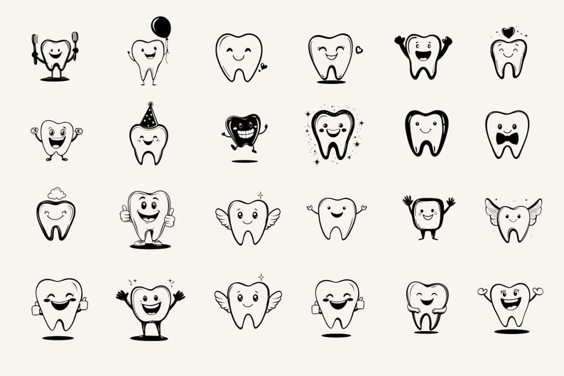 Tooth SVG Bundle | Cute Face Tooth Clipart | Dental Vector Designs ...