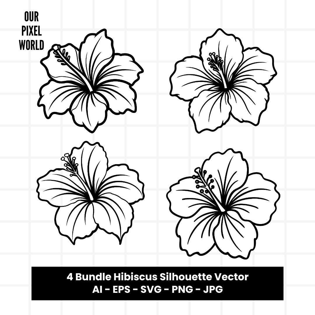 Hibiscus Flower Bundle SVG | Floral PNG | Flowers Vector Editable Color ...