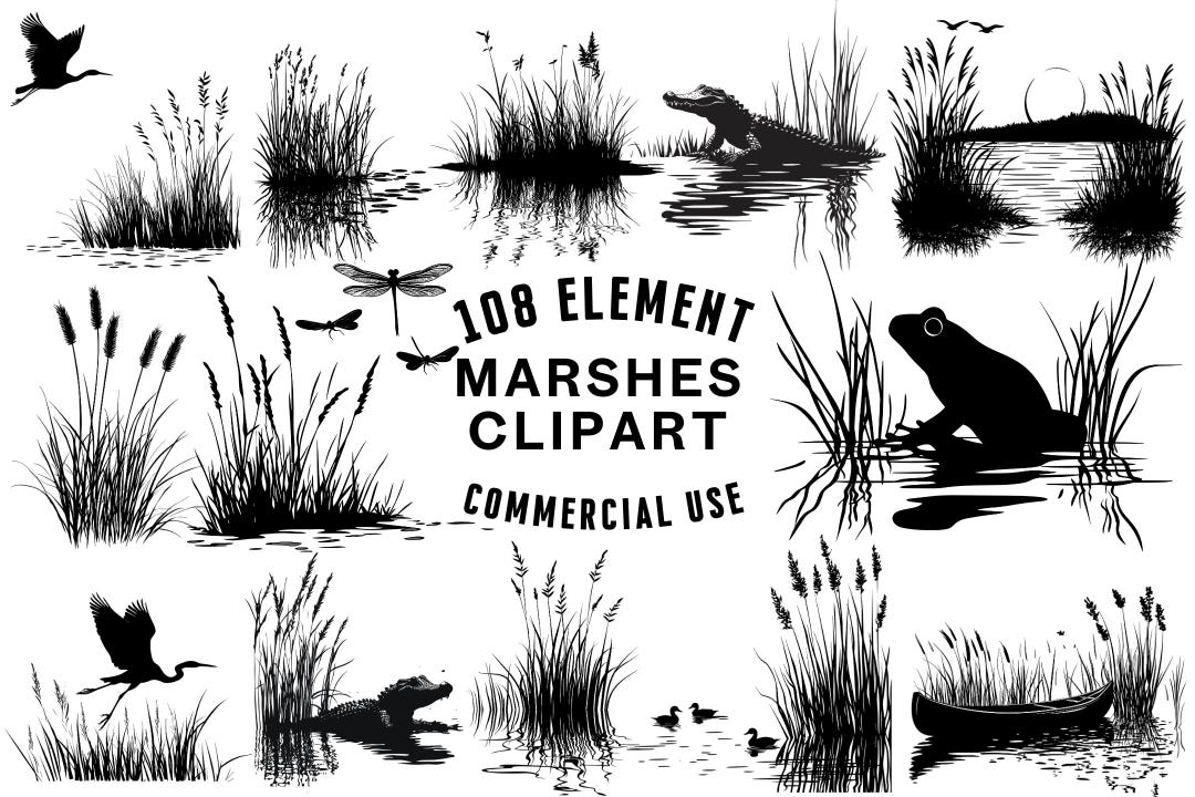Marshes SVG Clipart Bundle: Wetland Landscape Vector (instant Download ...