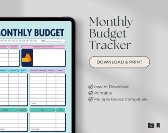 Printable Monthly Planner Template Modern Blue Floral Design Digital ...