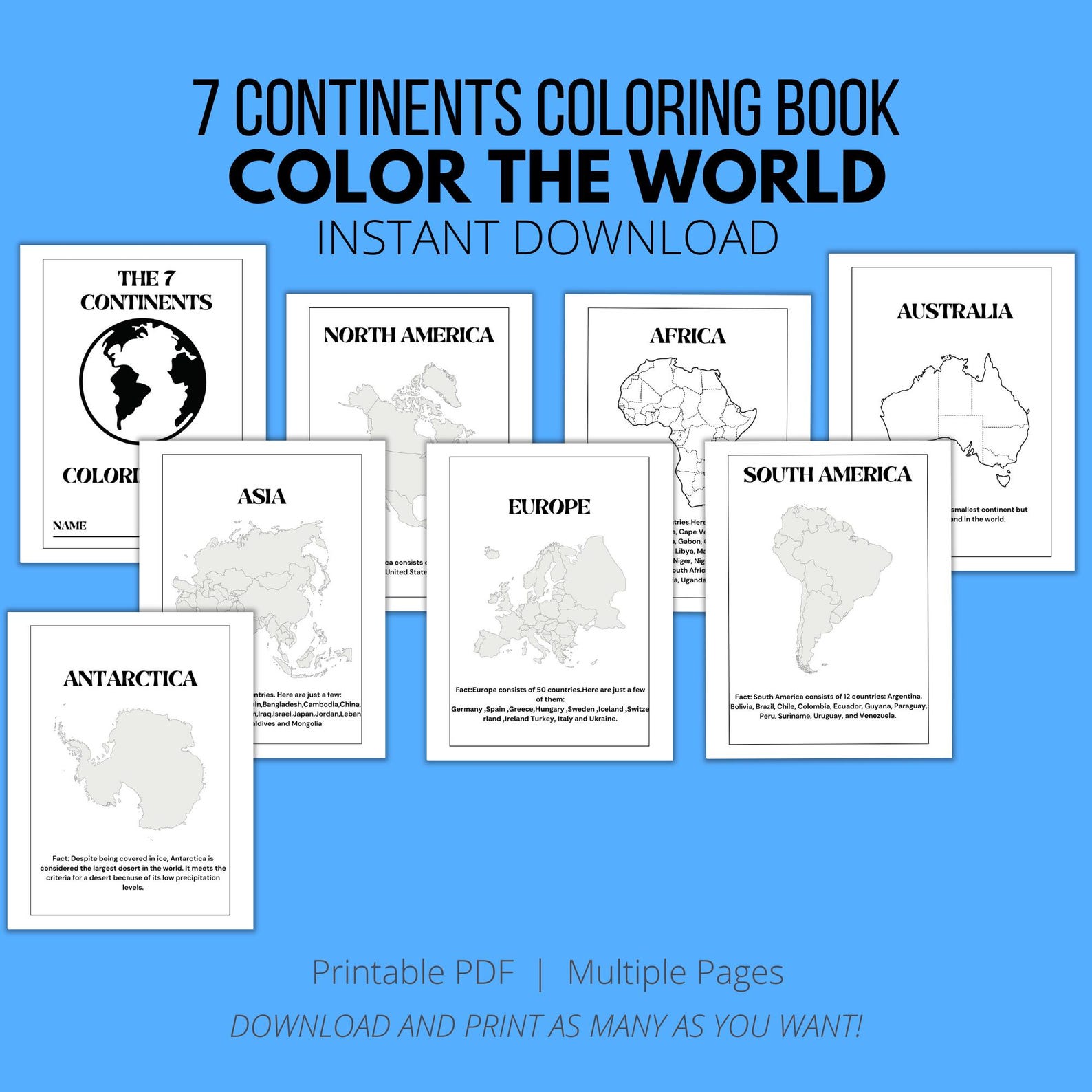 The 7 Continents Coloring Book - Etsy