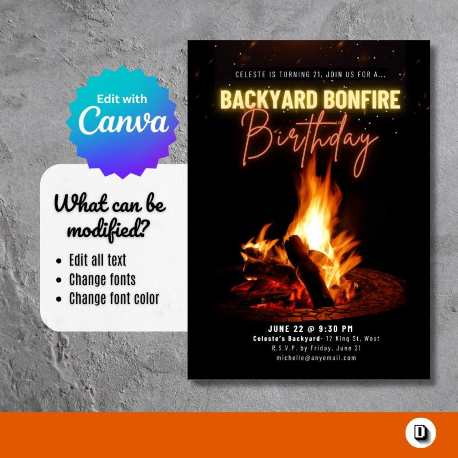 Backyard Bonfire Printable Party Invitation: Editable Canva Template ...