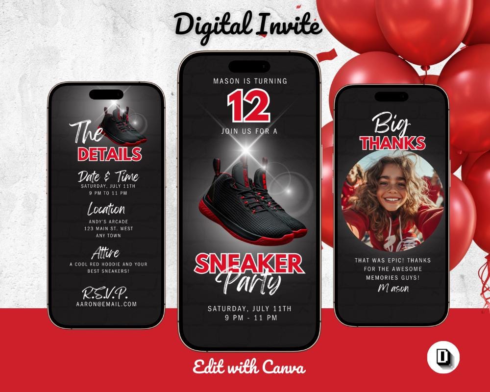 Sneaker Ball Birthday Invitation Template, Digital Sneakerhead Animated ...