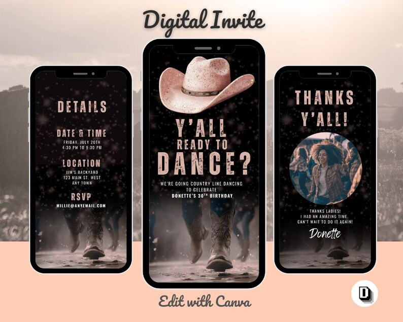 Country Line Dancing Birthday Invitation: Edit in Canva - Etsy