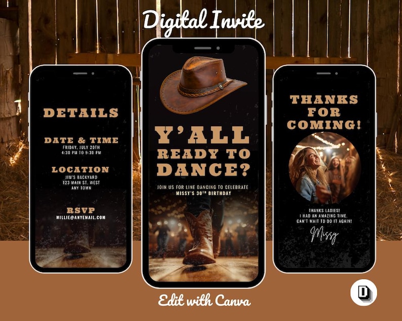 Country Line Dancing Party Invitation Template, Saddle up Birthday ...