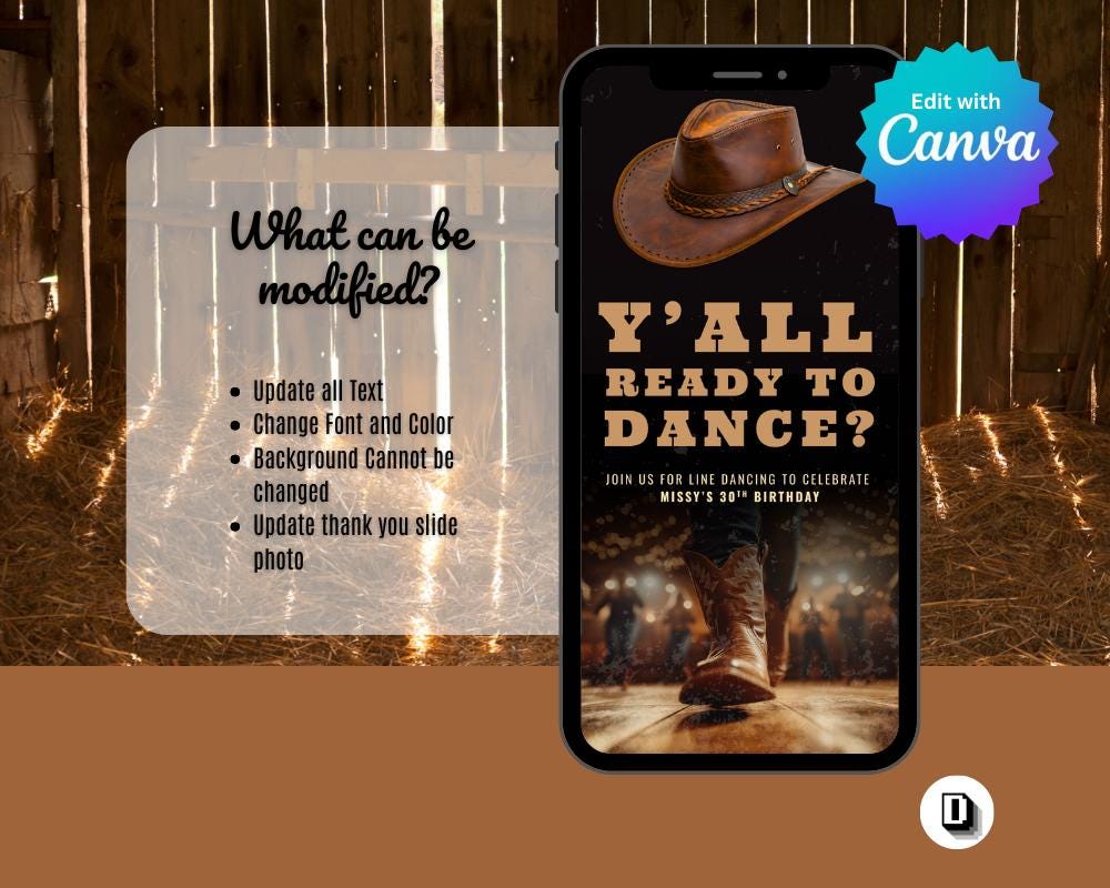 Country Line Dancing Party Invitation Template, Saddle up Birthday ...