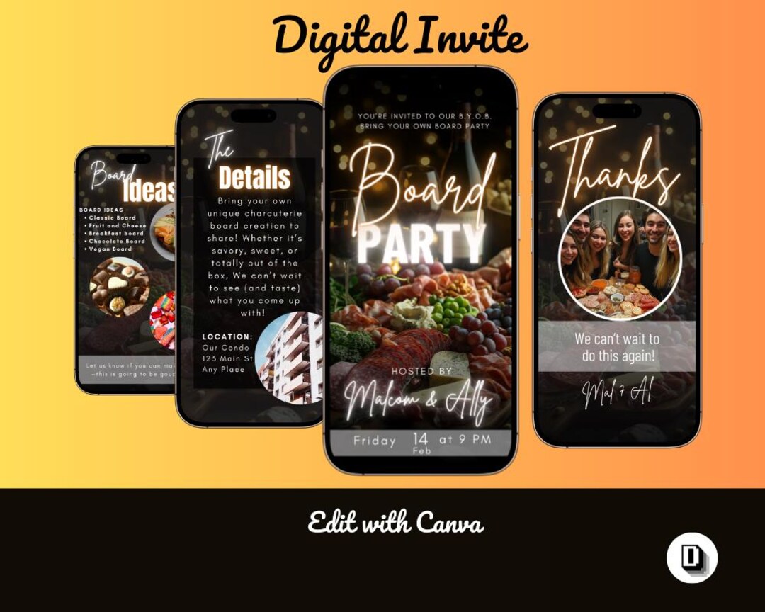 Digital Charcuterie Board Party Invitation, BYOB Invite, Downloadable ...