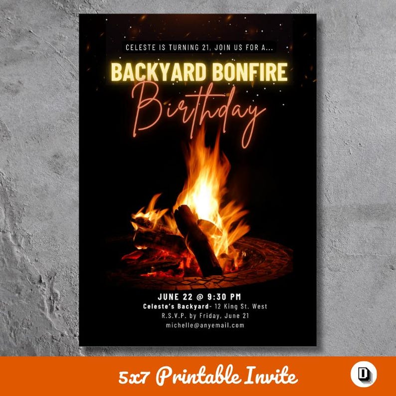 Backyard Bonfire Printable Party Invitation: Editable Canva Template ...