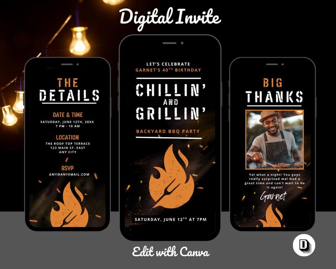 Chill and Grill BBQ Birthday Invitation Template, Outdoor Grill Party ...