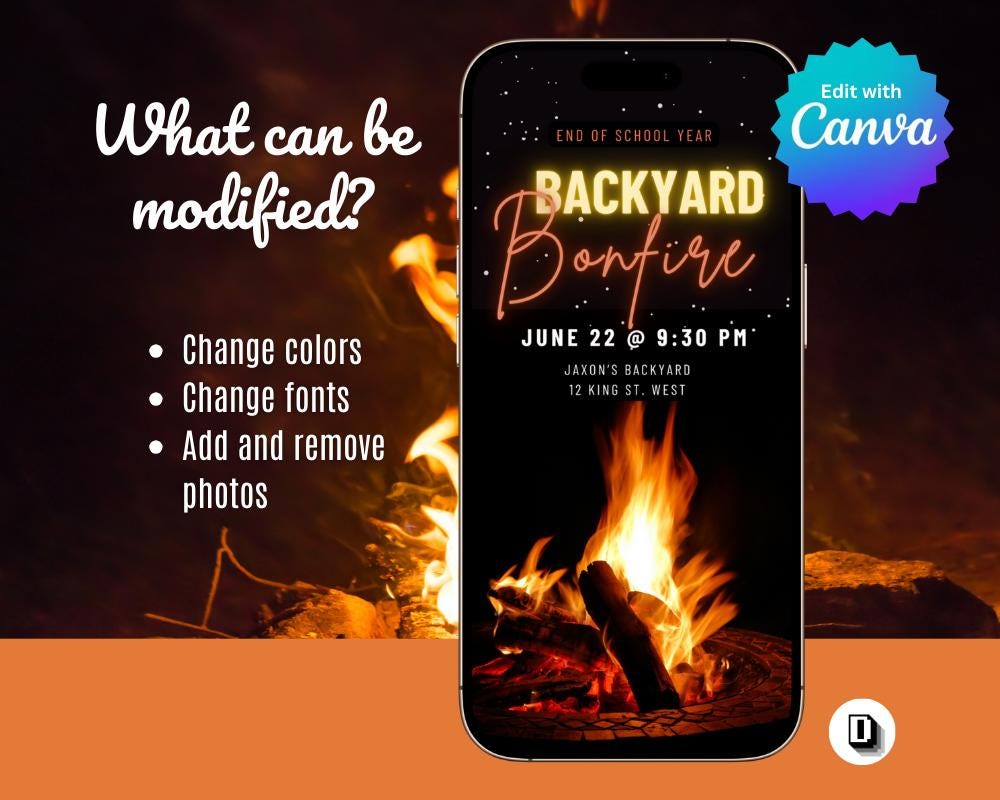 Bonfire Party Invitation: Birthday Invite, Editable Canva Template ...