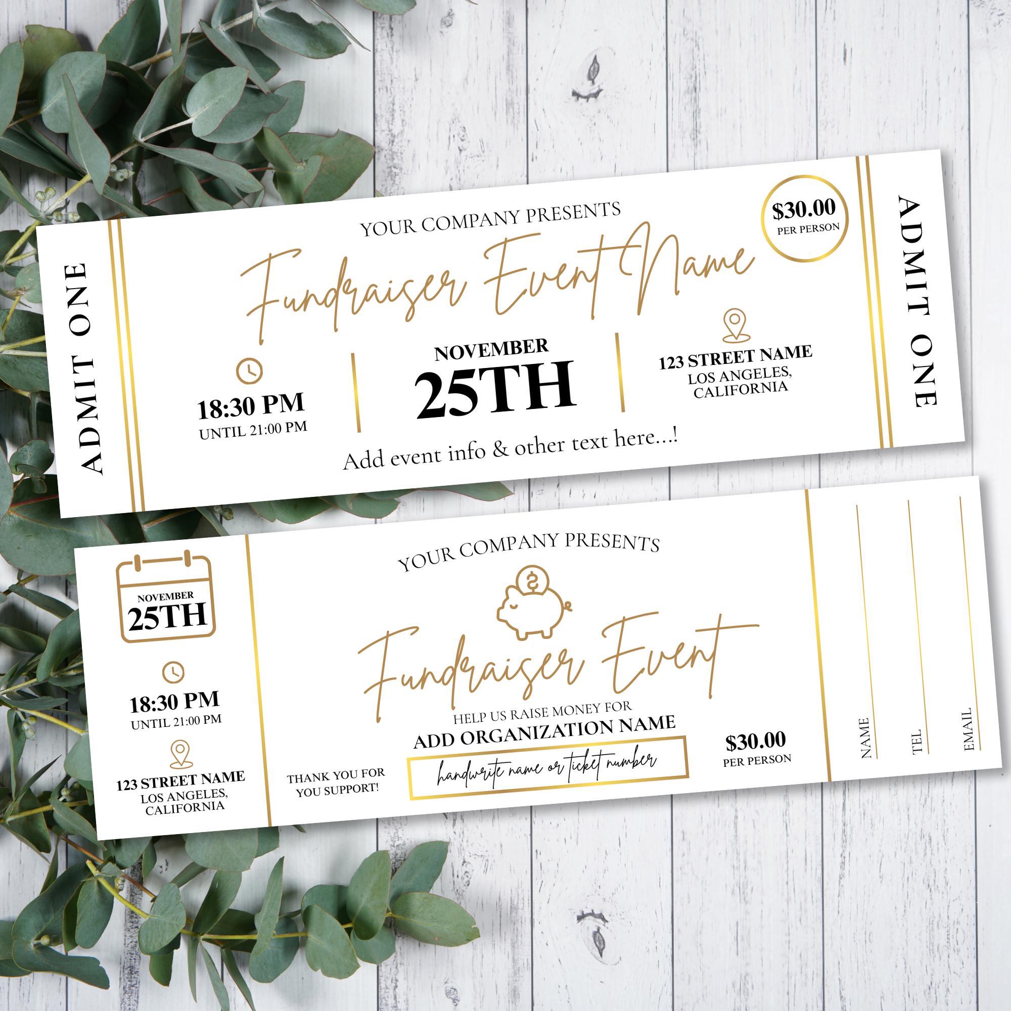 Fundraiser Event Ticket Template, Faux Gold Charity Raffle Ticket With ...