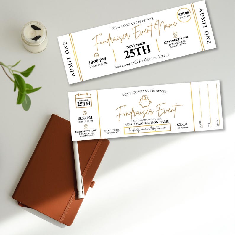 Fundraiser Event Ticket Template, Faux Gold Charity Raffle Ticket With ...