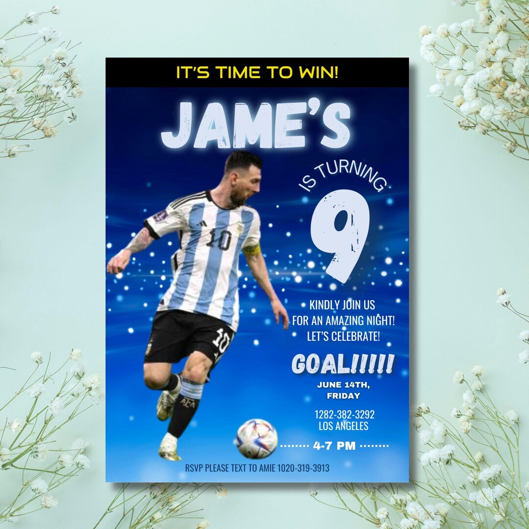 Editable Messi Football Birthday Invitation | Soccer Player Party ...