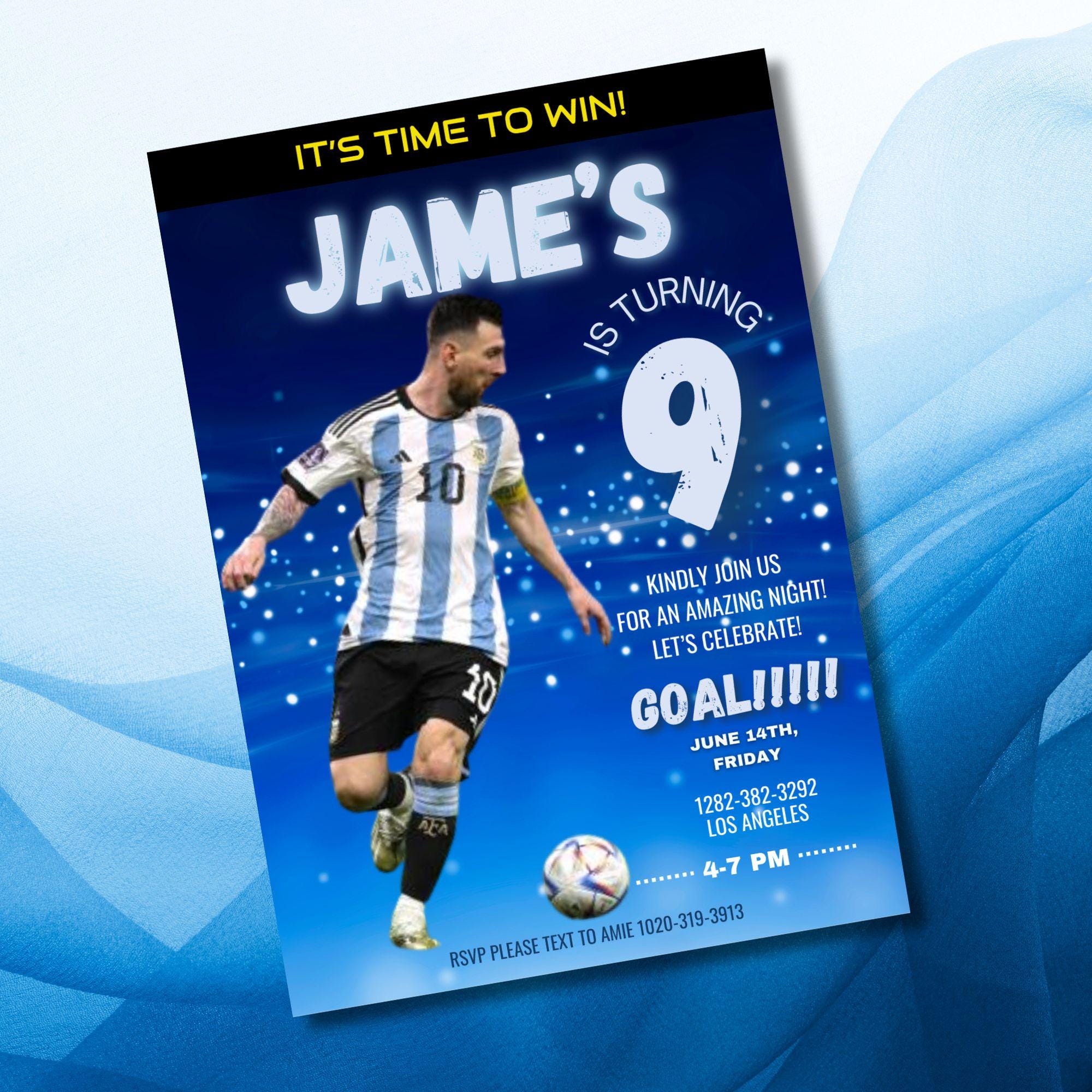 Editable Messi Football Birthday Invitation | Soccer Player Party ...