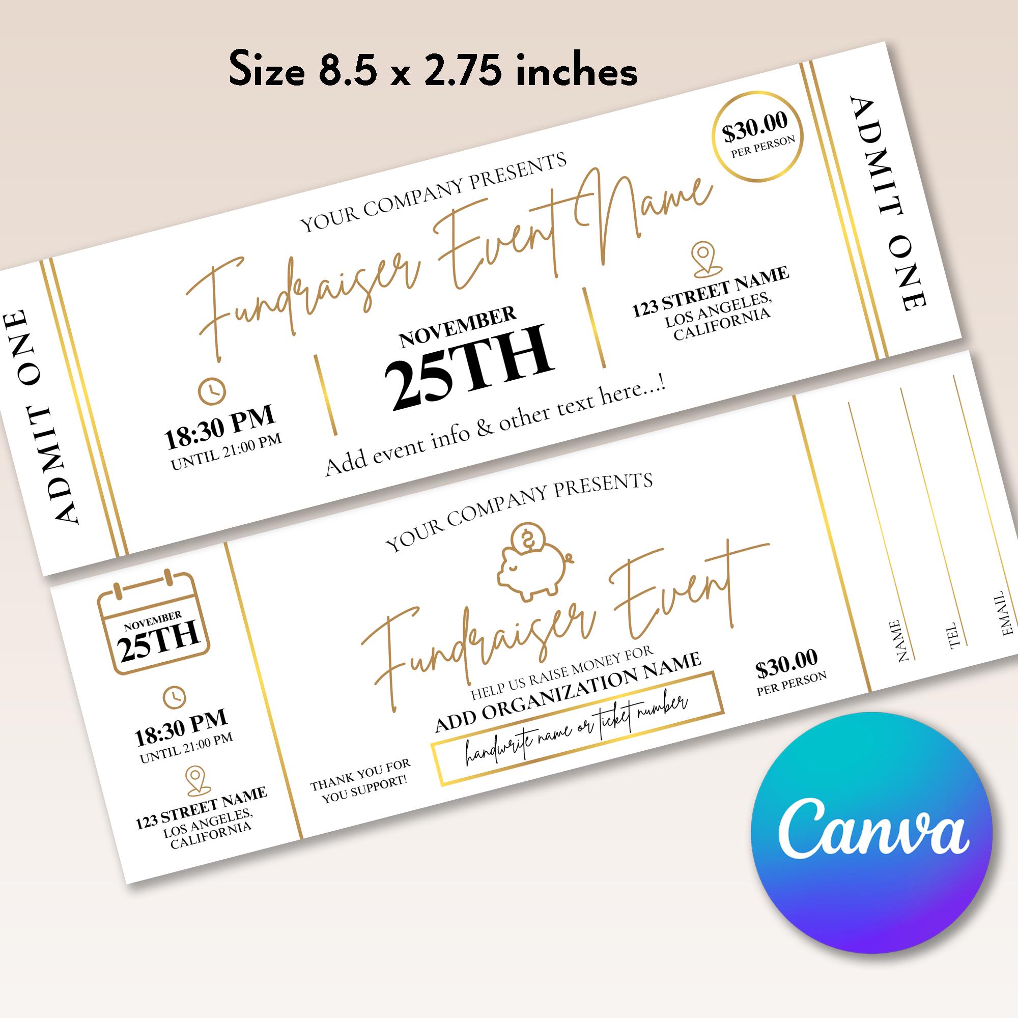 Fundraiser Event Ticket Template, Faux Gold Charity Raffle Ticket With ...