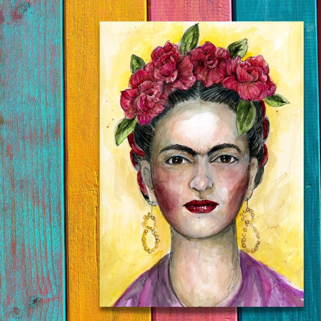 Frida Kahlo Art Print, Artist, Mexican Painter, Portrait, Watercolor ...