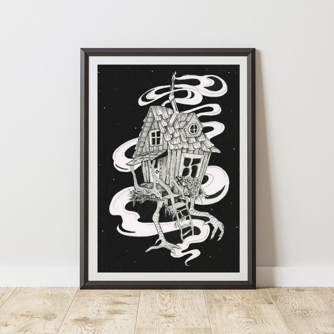 Pen and Ink Drawing of Baba Yaga's House. Art Print Slavic Folklore ...