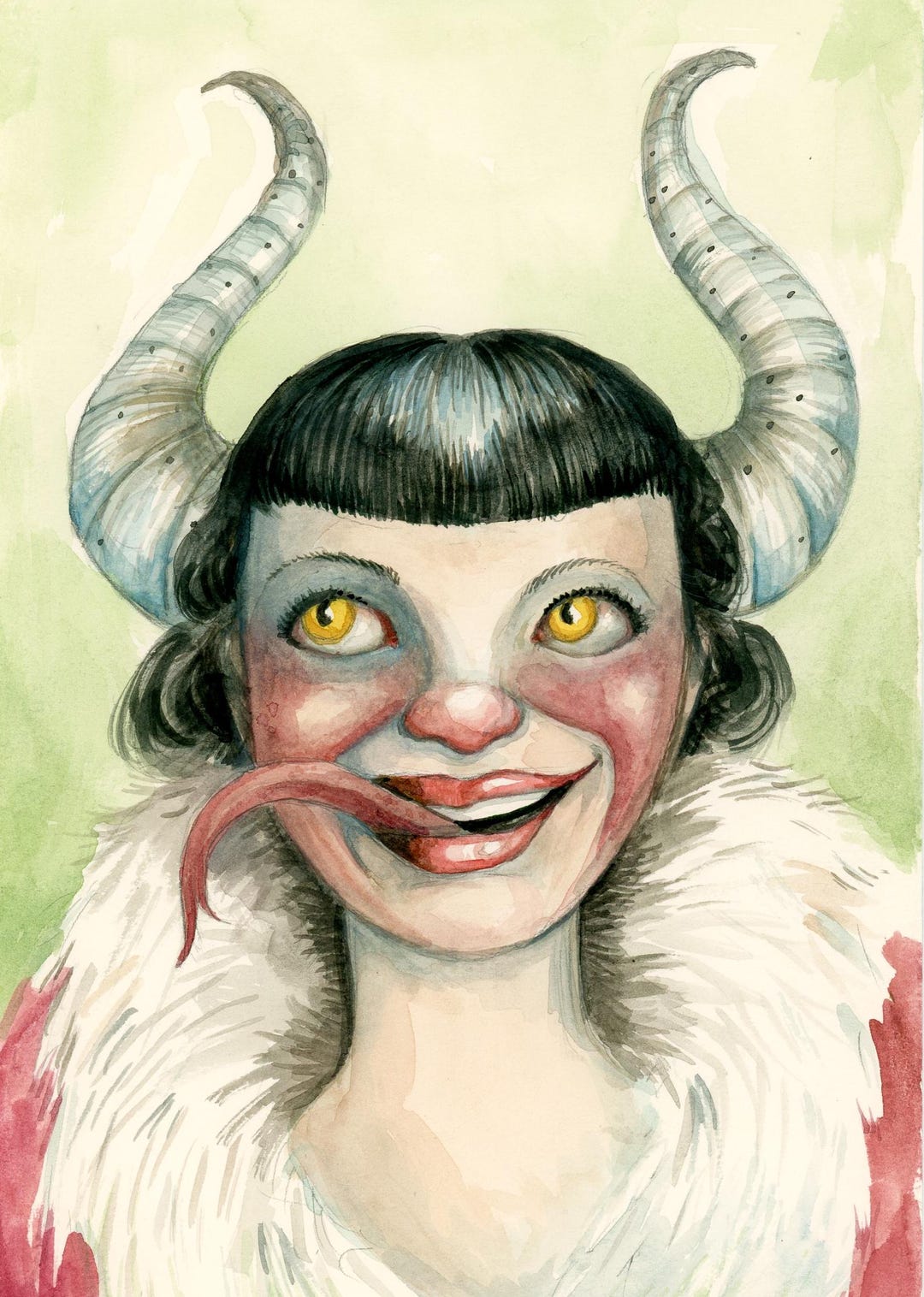 Lady Krampus Holiday Christmas Watercolor Art Print Folklore Legend ...