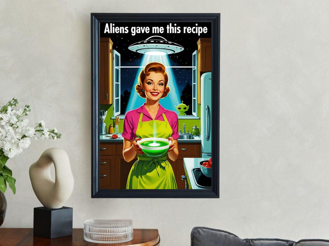 Retro Vintage Alien Kitchen Wall Art, Funny Space Themed Recipe Wall ...