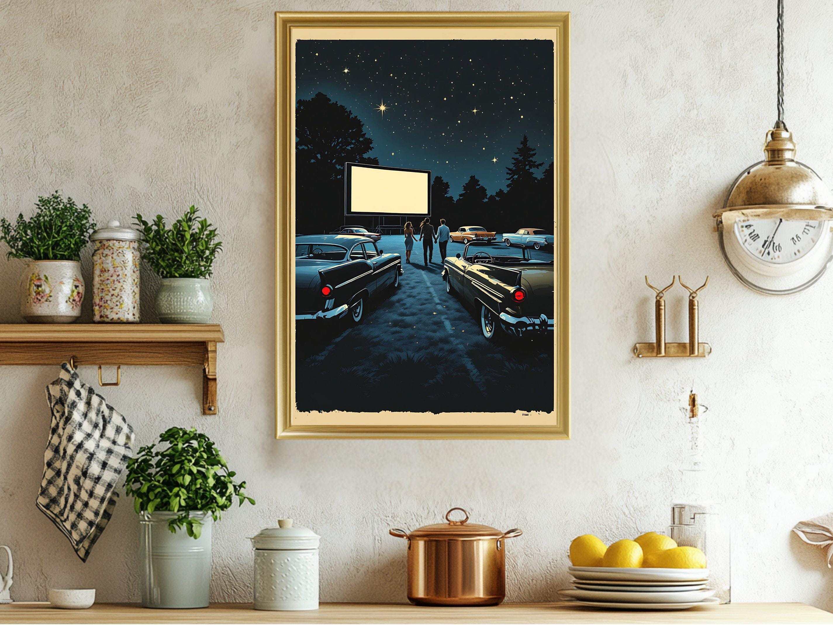 Vintage Drive-in Movie Night Wall Art, Retro Cinema Posters, Classic ...