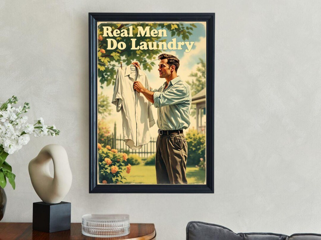 Vintage Real Men Do Laundry Poster, Retro Wall Art Decor, Laundry Room Art, Humorous Home Decor ...